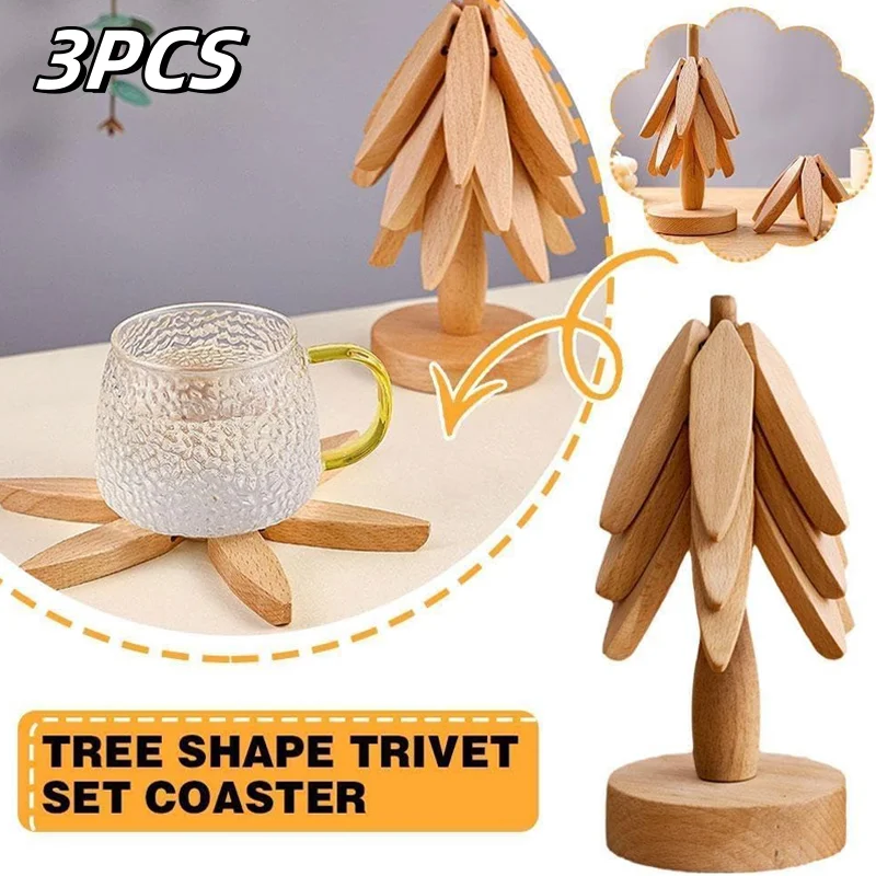 Wooden-Tree-Trivet-Set-Tree-Shape-Trivet-Set-Coaster-Wood-Table-Mat ...
