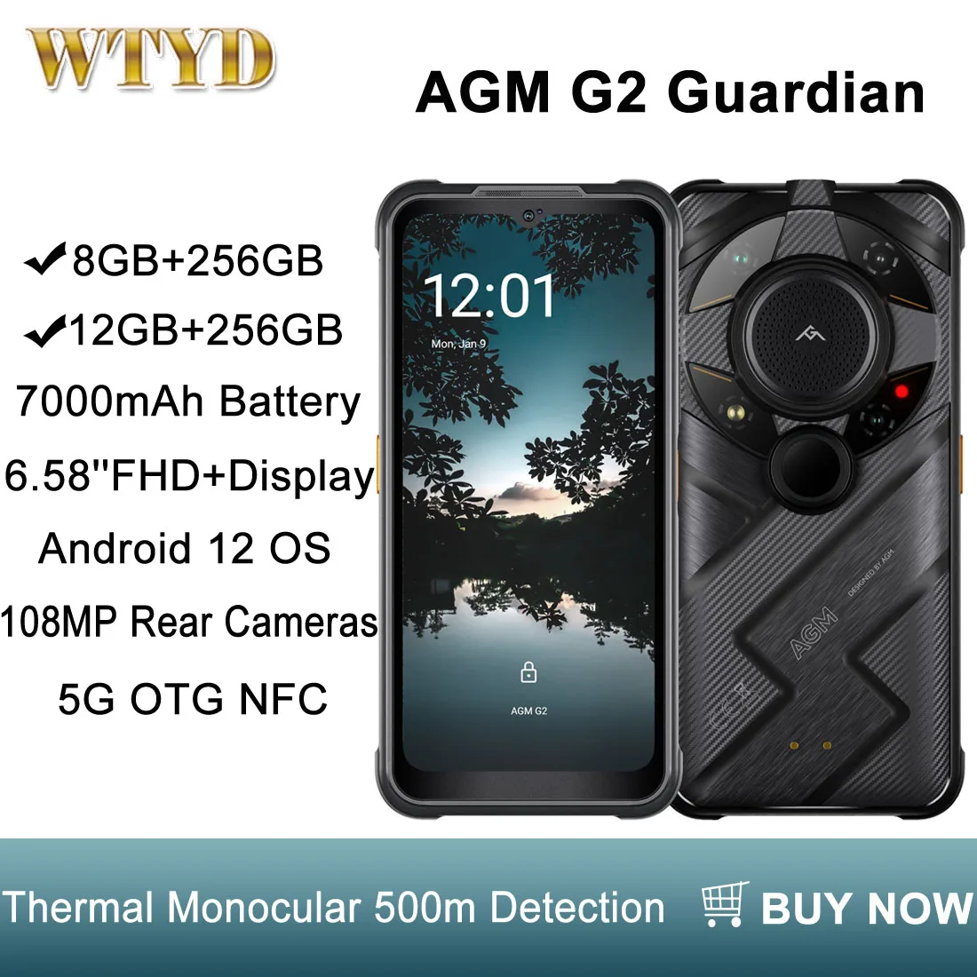 Agm G2 Guardian 5g Rugged Phone 500m Thermal Monocular & Infrared Night ...