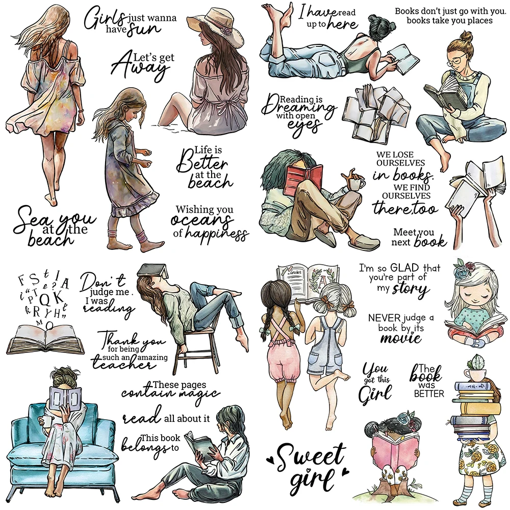 2024-New-Girls-On-Beach-Clear-Stamps-and-Cutting-Dies-Reading-Books ...