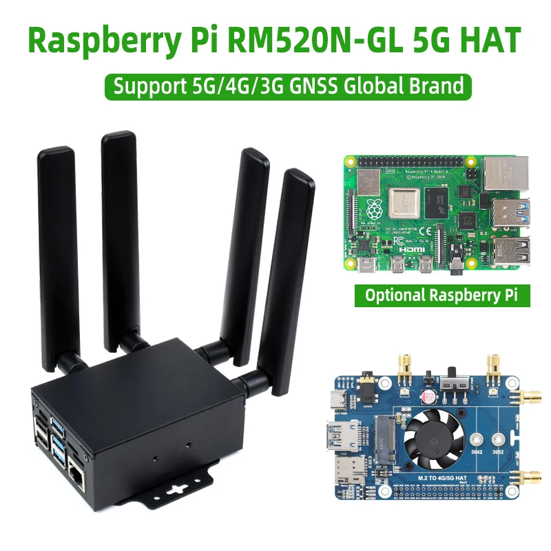 RM520N-GL 5G HAT for Raspberry Pi with Case Quad Antennas LTE-A Global ...