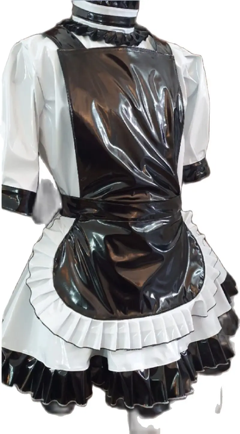 Lockable Sissy Dress Sexy Maid Black And White Pvc Apron Short Sleeve ...