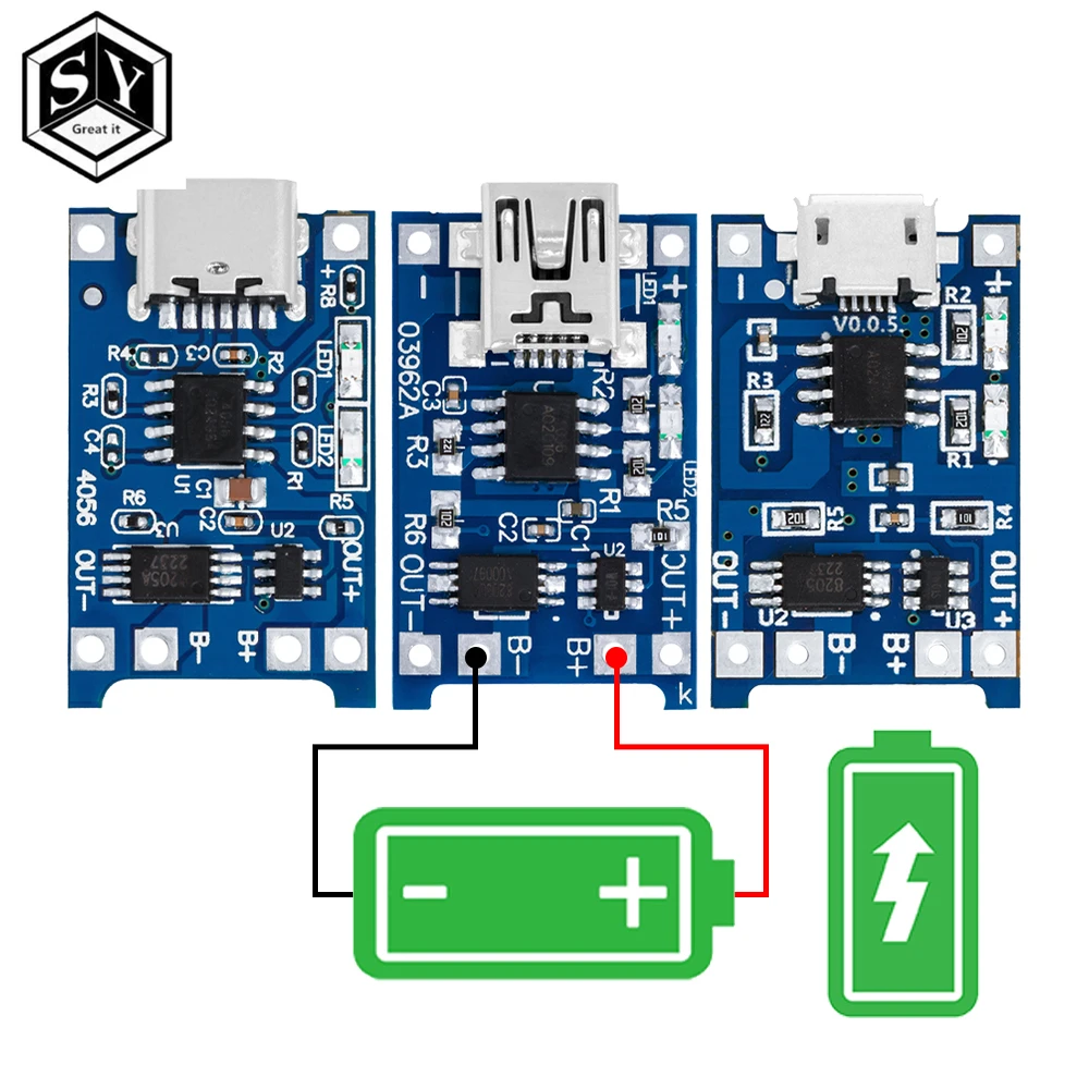 5PCS-5V-1A-Micro-Type-c-Mini-18650-TP4056-Lithium-Battery-Charger ...