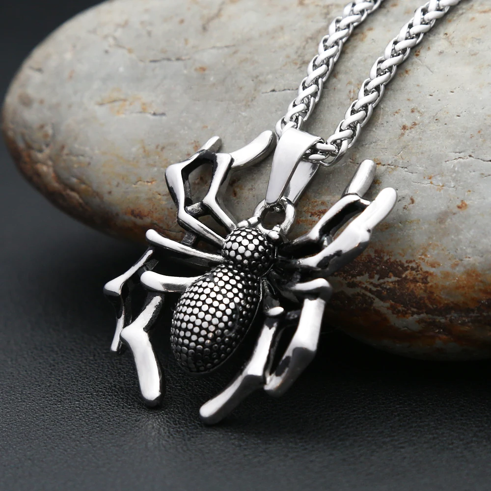 Punk-Vintage-Stainless-Steel-Fashion-Spider-Pendant-Necklaces-For-Men ...