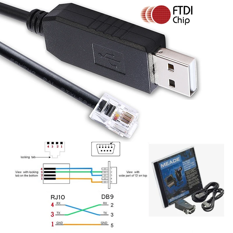 Meade Cable adaptador FTDI USB serie RS232 a RJ10 4P4C, convertidor ...