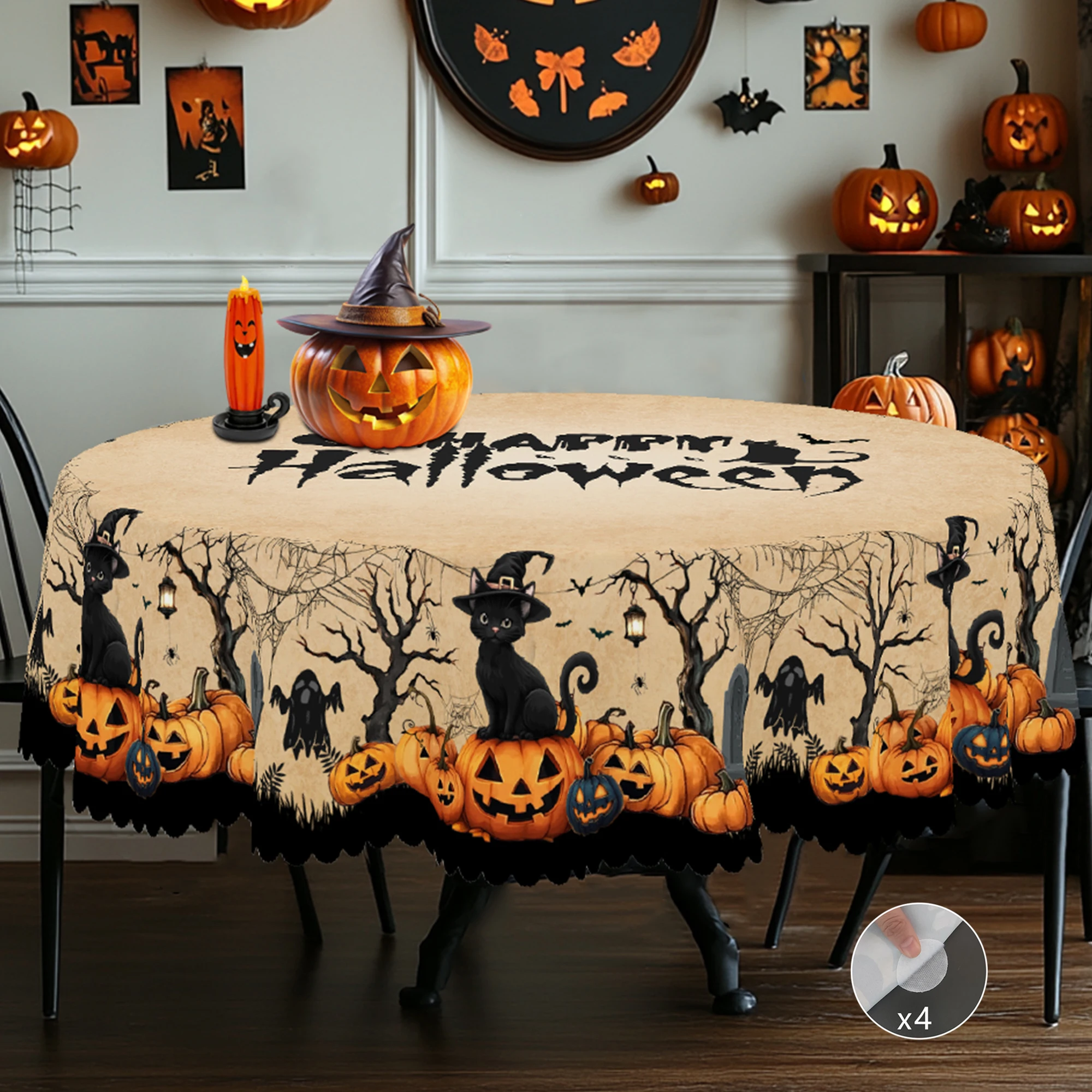 1 Halloween Themed Printed Tablecloth, Retro Country Farmhouse Style ...