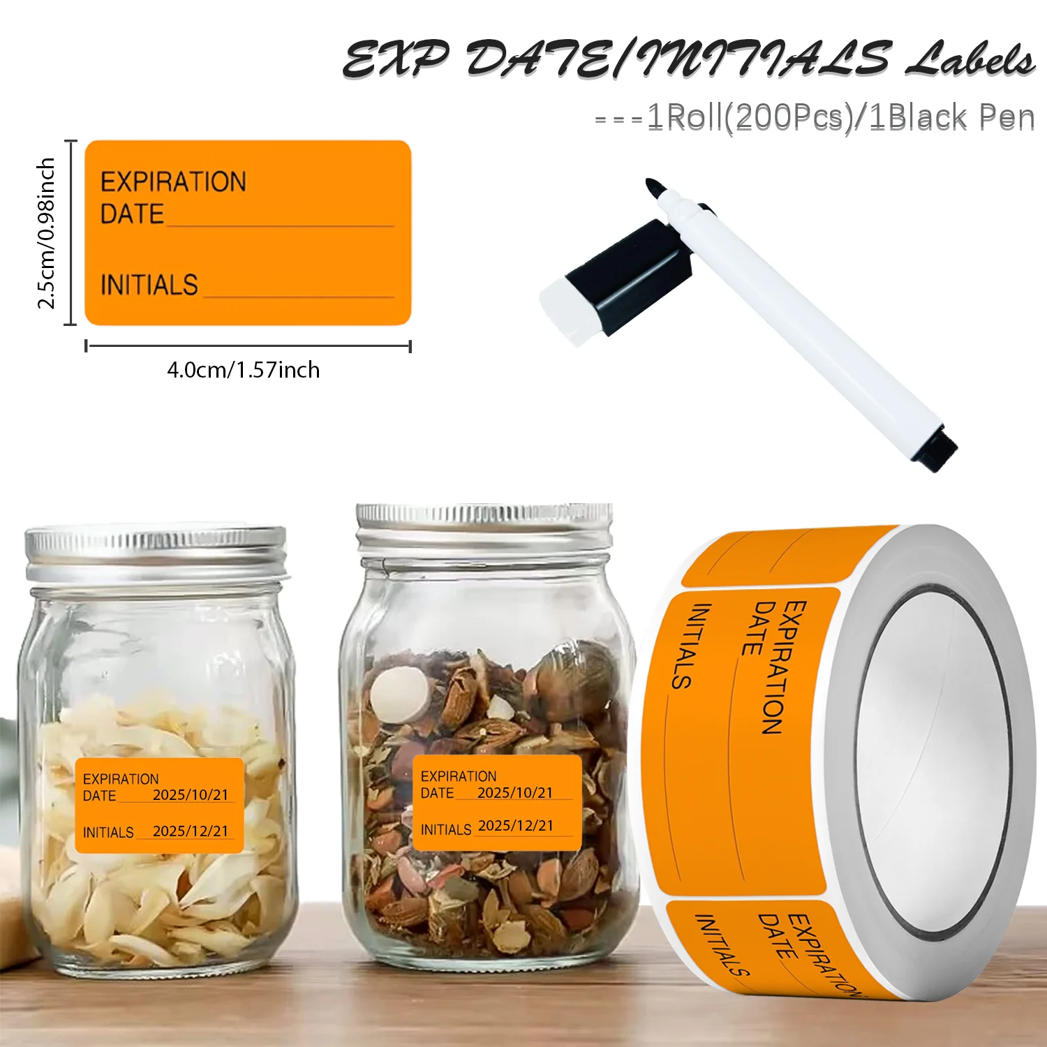 1Roll(200Pcs) Expiration Date/Initials Stickers With Black Erasable Pen ...