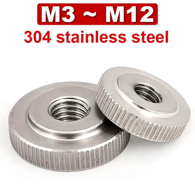 304-Stainless-Steel-Knurled-Hand-Thin-Nut-Through-Hole-Flat-Head-Flat ...