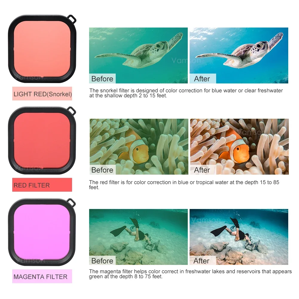 Underwater-Diving-Housing-Cover-Lens-Filter-purple-red-pink-Lens-Filter ...