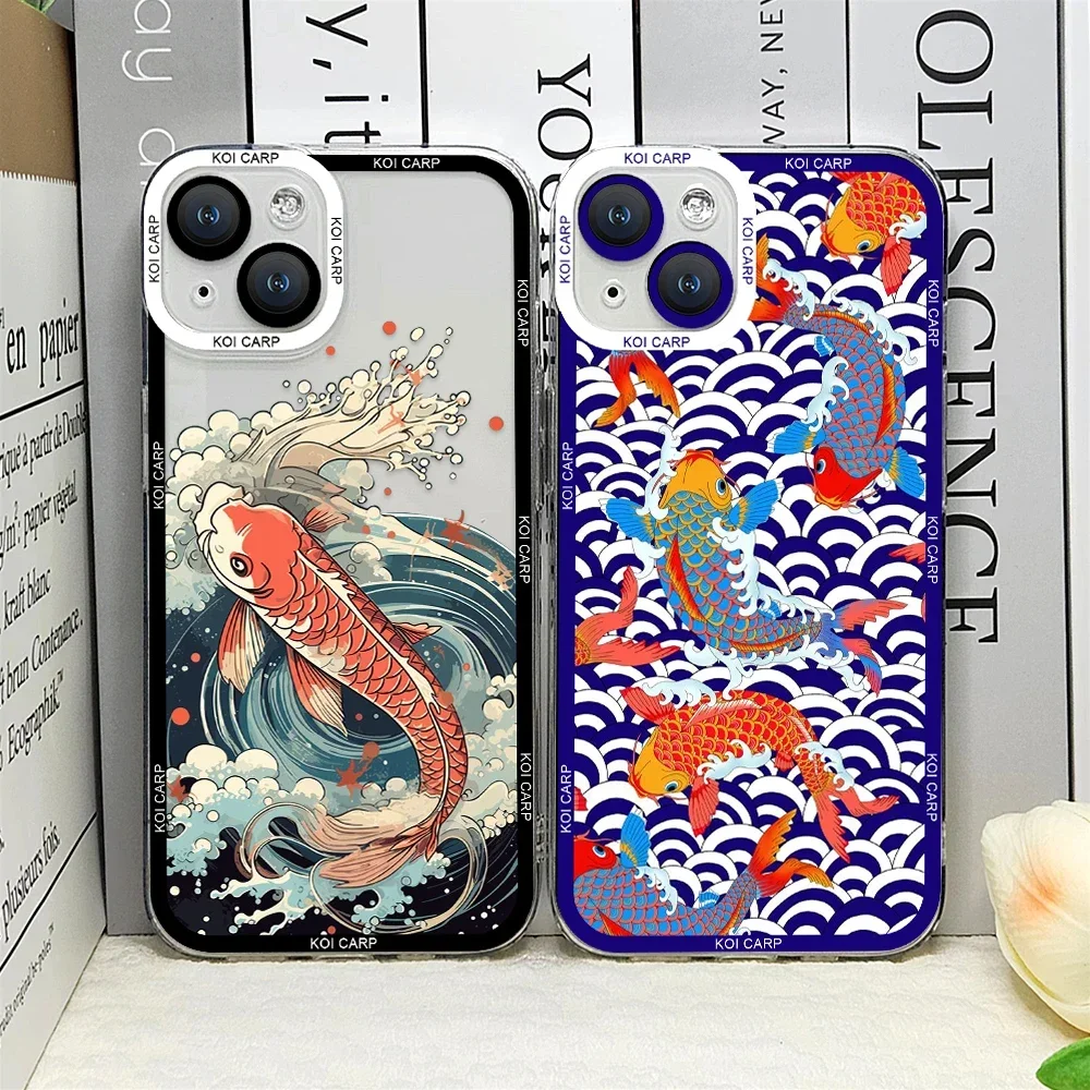 Fashion Art Fish Koi Carp Clear Phone Case for IPhone 16 Pro Max 15 14 ...