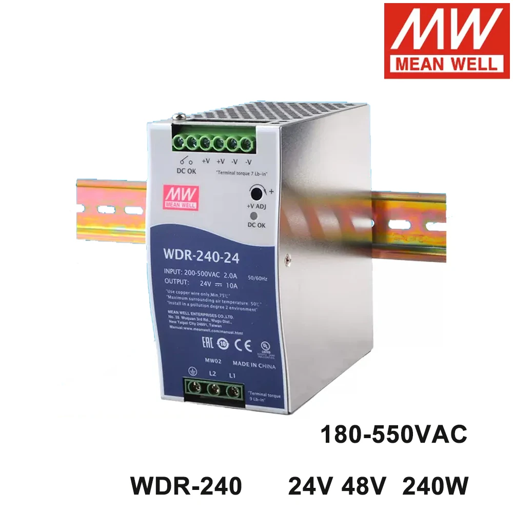 Original Mean Well WDR-240 240W 180-550V AC To DC 24V 48V Industrial ...