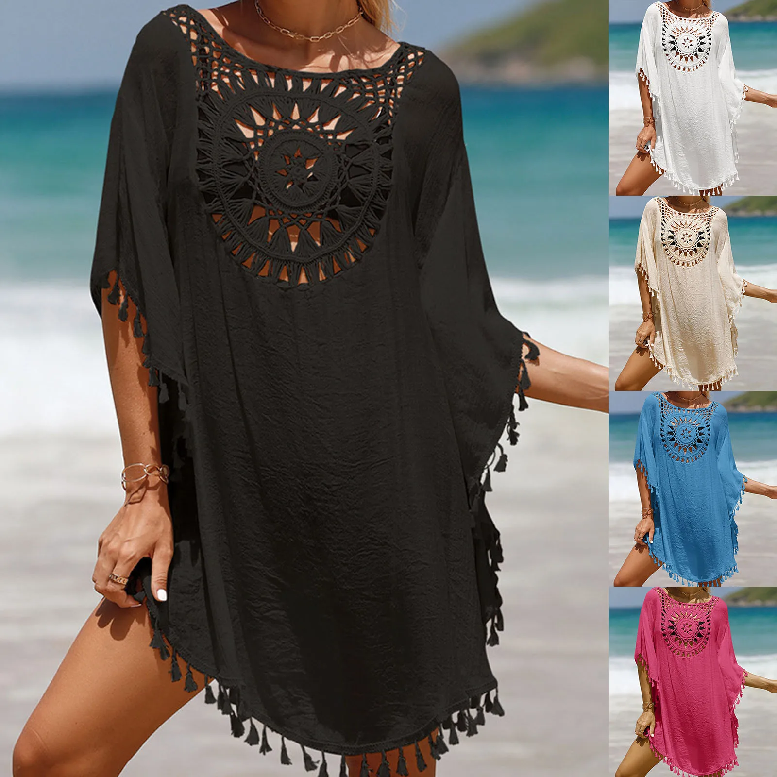 2024-Lace-Beach-Cover-Up-Women-Bikini-Swimsuit-Small-Tassel-Hollow-Out ...