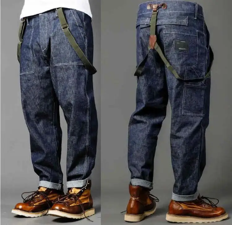 Men-s-Straight-Shoulder-Strap-Jeans-Loose-Denim-Overall-Casual-Multi ...