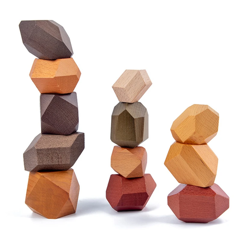 Wooden Stacked Stone Balanced Toy Montessori Education Primary Color ...