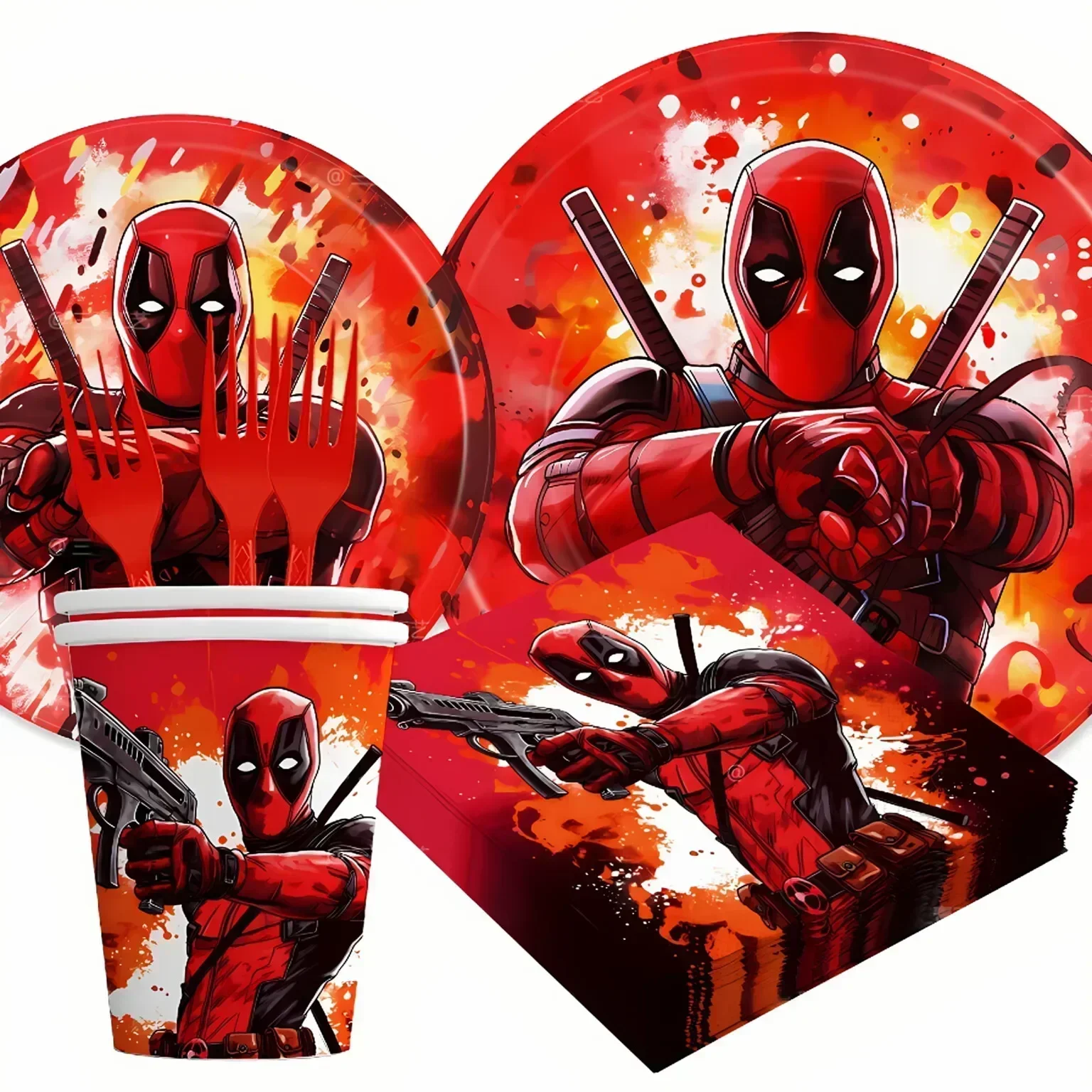 New-Deadpools-3-Theme-Party-Supplies-Paper-Cup-Saucer-Fork-Tissue-Super ...