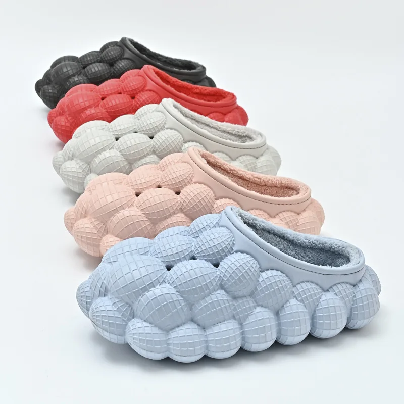Women Winter Cotton Bubble Slides Massage Bottom Plush Slippers ...