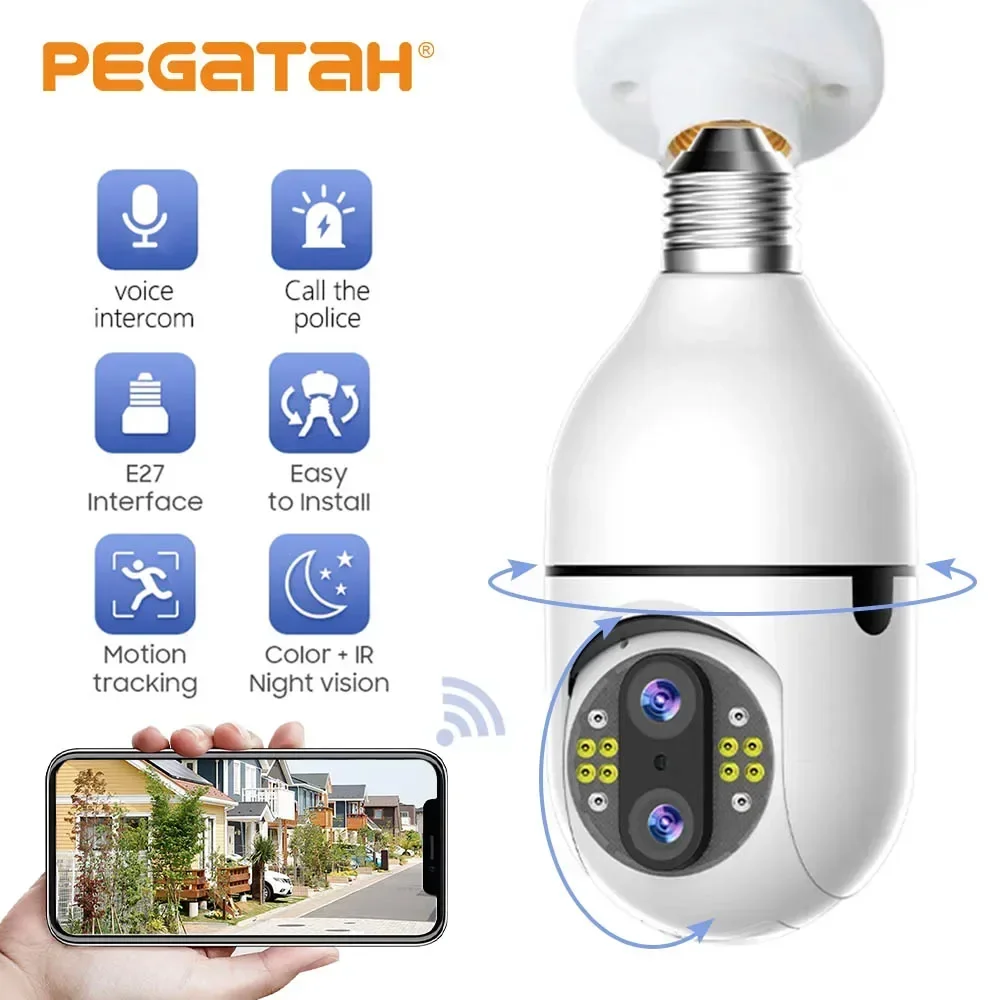 PEGATAH-4MP-E27-Bulb-Camera-Dual-Lens-10X-Zoom-Night-Vision-Color ...
