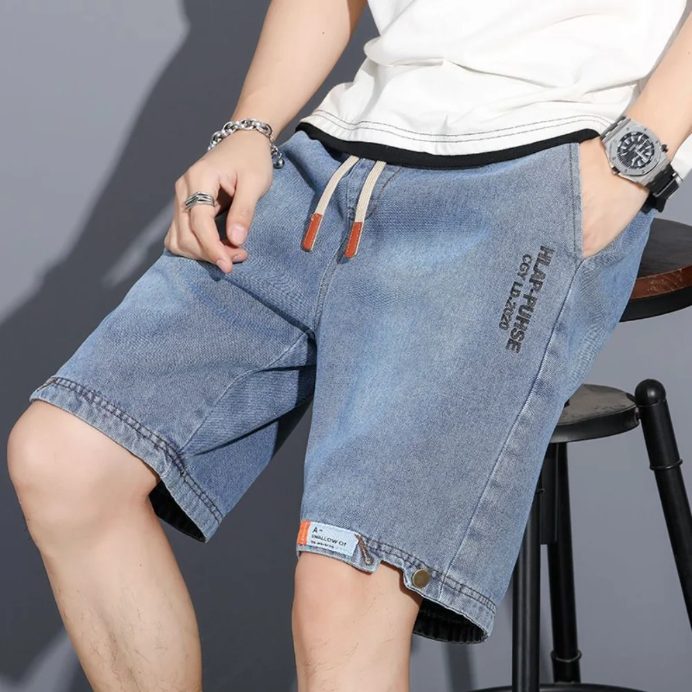 New-Summer-Men-Denim-Shorts-Drawstring-Loose-y2k-Fashion-Pocket ...