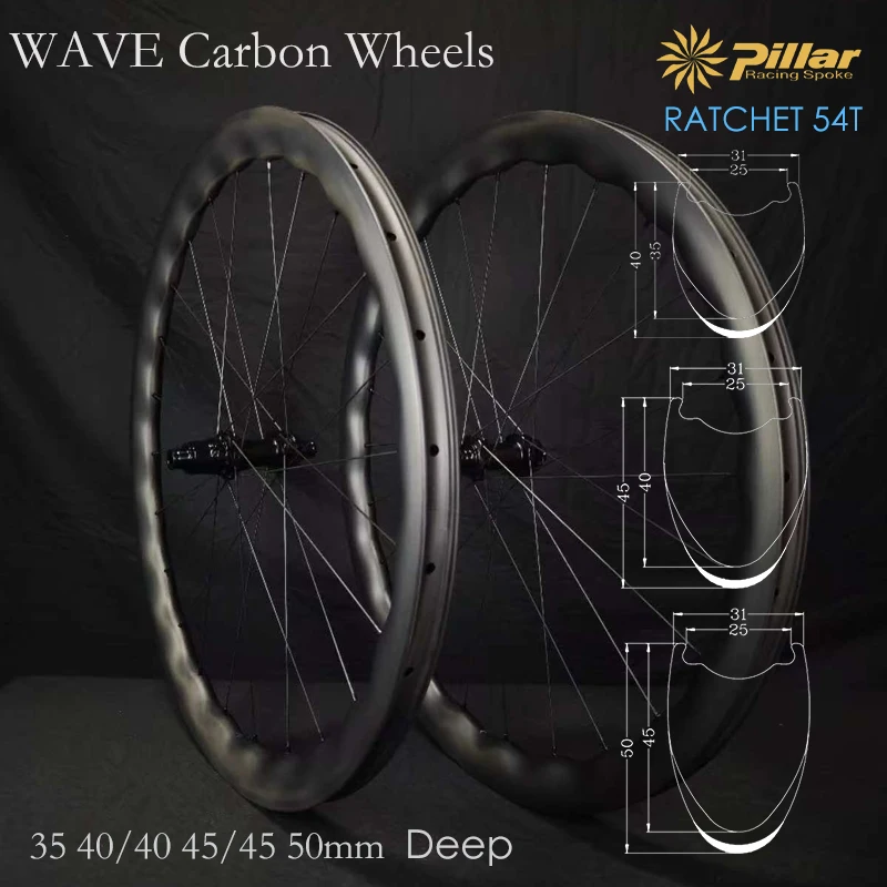 Gravel Wave Carbon Wheelset Road Bicycle Wheels 31mm Wide Rims with ...