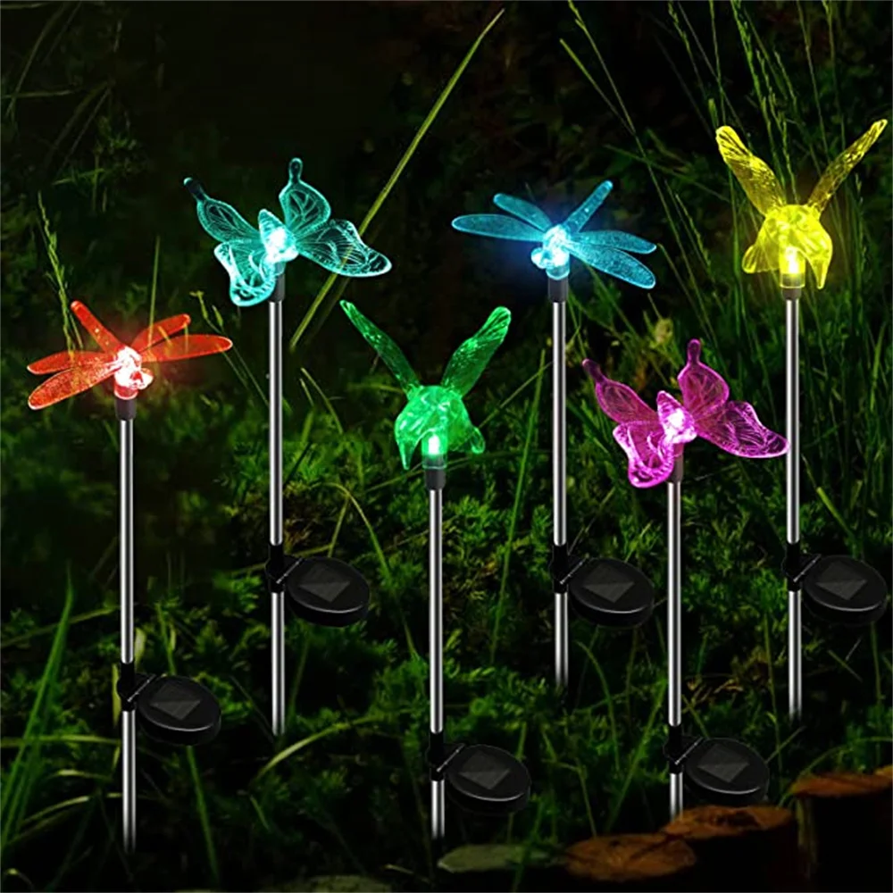 Solar Garden Lights Multi-Color Changing bird Butterfly Dragonfly Solar ...