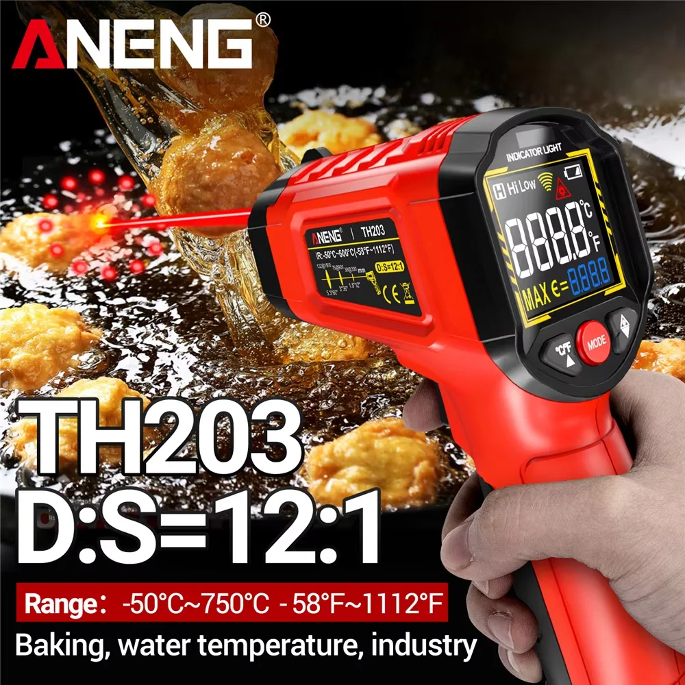 赤外線温度計 -50~600 ℃ デジタル温度計 非接触式パイロメーターテスター 赤外線湿度計 工業用ツール ANENG TH203 ...