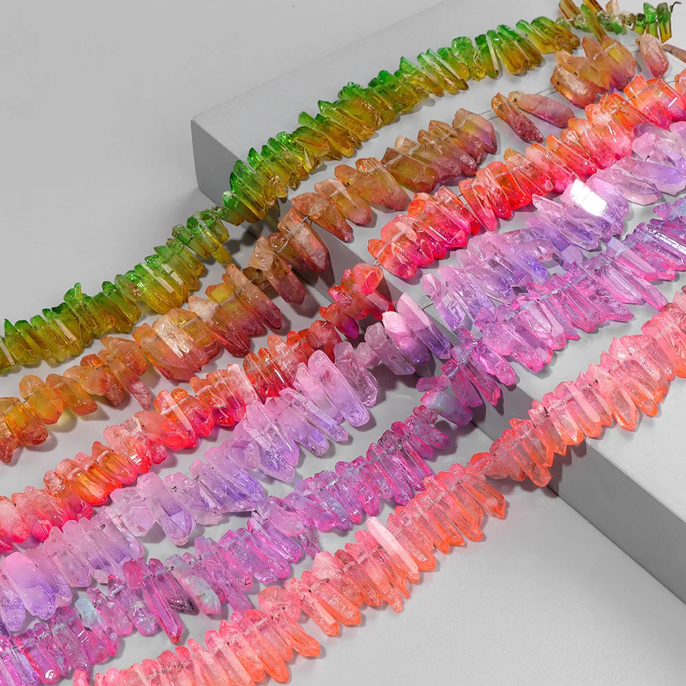 15-Strand-Rainbow-Crystal-Quartz-Stick-Beads-Mulicolor-Irregular-Shape ...