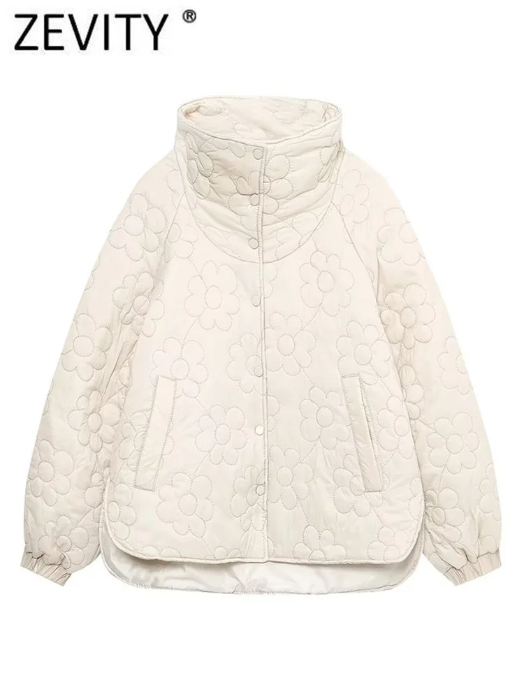 ZEVITY-2022-Women-Fashion-Stand-Collar-Flower-Print-Cotton-Padded ...
