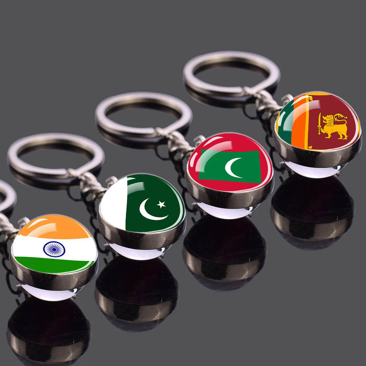 Flag Keychain South Asian National Flags Glass Ball Double Sided ...