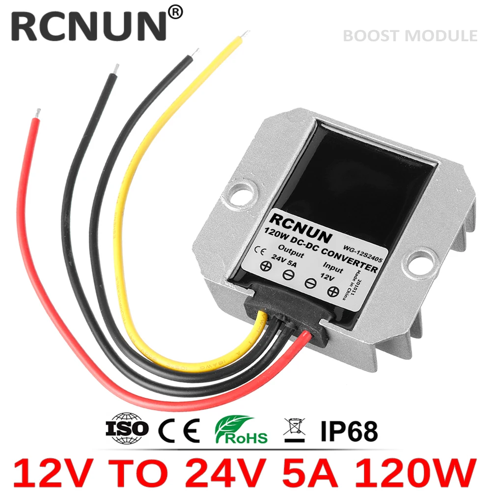 RCNUN 12V to 24V 3A 5A Step-up DC DC Converter 12 Volt to 24 Volt 120W ...