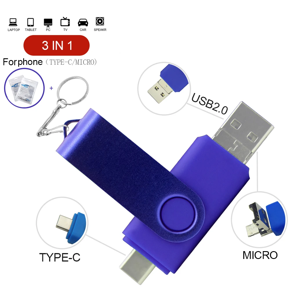 Tipo c otg usb flash drive 3 em 1 pen drive 32gb 64gb 128gb 256gb pendrive memoria usb vara de ...