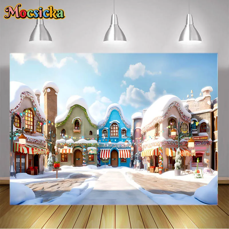 Snow-Town-Photography-Background-Wall-Ice-Village-World-Blue-Sky-White ...