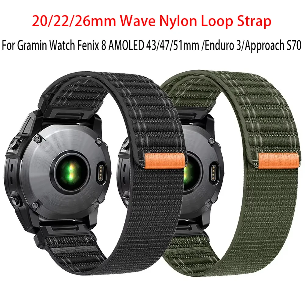 Wave Nylon Loop Strap, Quickfit Band for Approach S70 42mm (Gray)