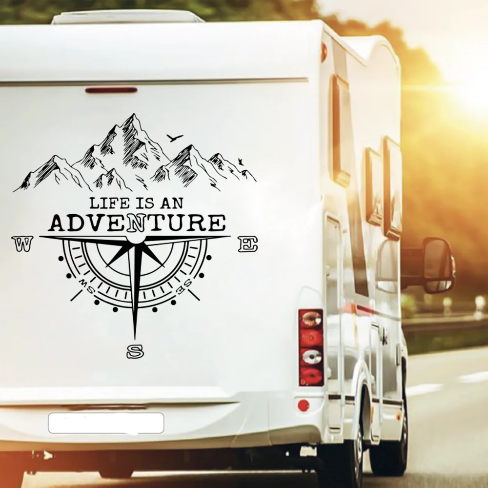Life Is Adventure 나침반 자동차 스티커, 산악 여행 탐험, 캐러밴 캠핑 RV 트럭, 오프로드 데칼 비닐 장식 ...