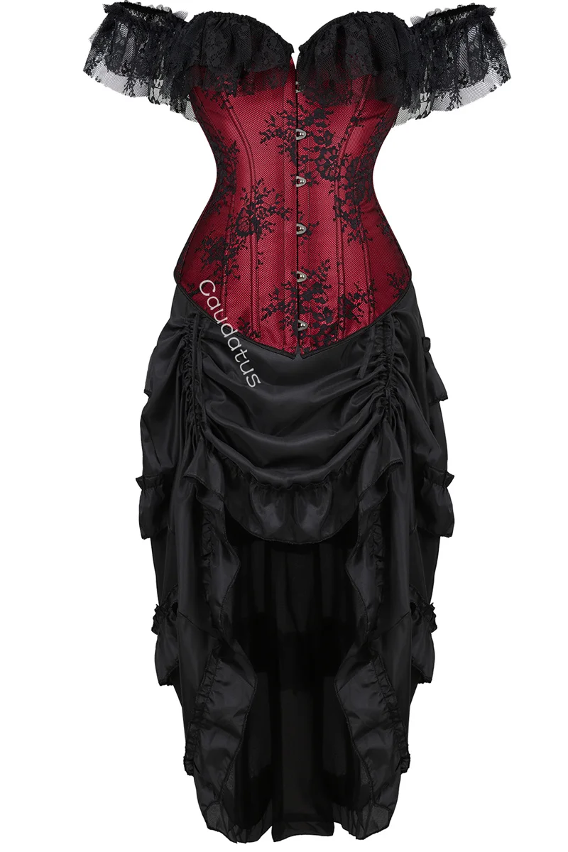 Red-Corset-Dress-Tutu-Skrits-Set-Overbust-With-Lace-Sleeved-Costume ...