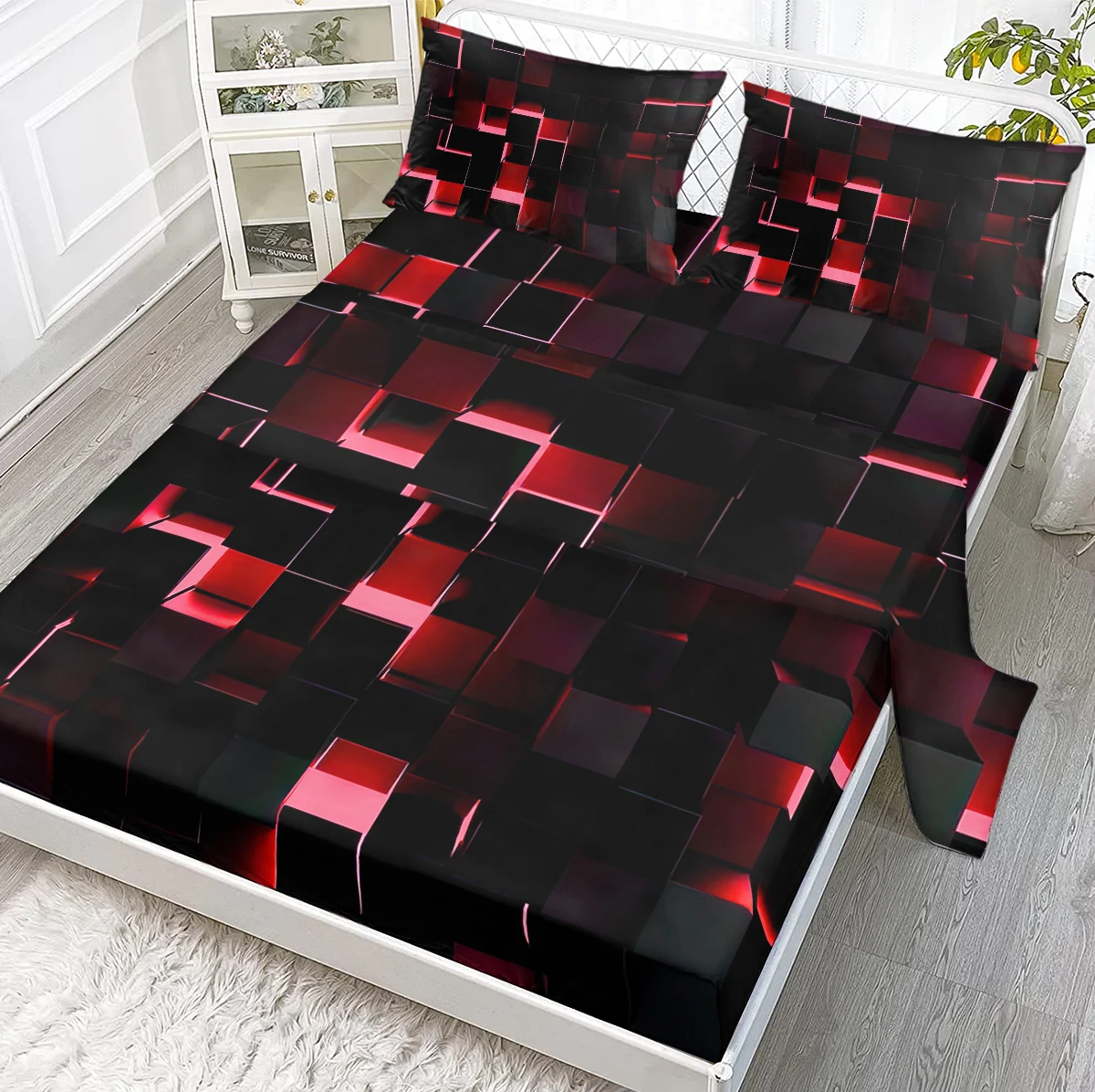 Red-and-Black-Modern-Geometric-Square-Pattern-Sheet-Set-4-Piece-1 ...