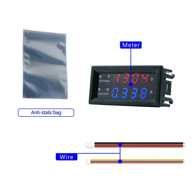 0.28'' DC 100V 200V 10A Digital Voltmeter Ammeter 4-Digit 5 Wires LED Display Voltage Regulator ...
