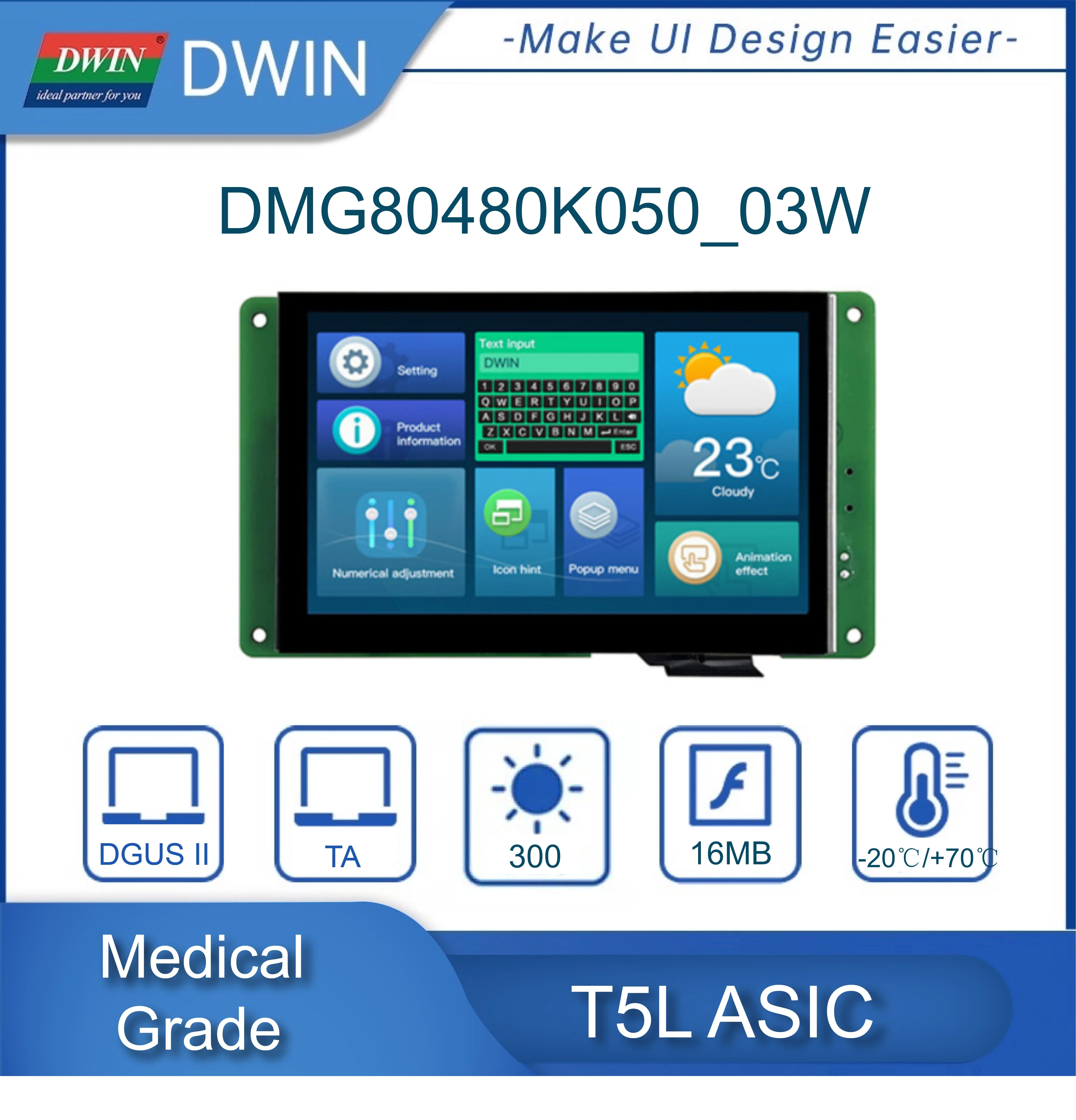 DWIN T5L ASIC 5 ''módulo LCD dispositivo médico 800*480 UART pantalla IPS TFT gran ángulo de ...