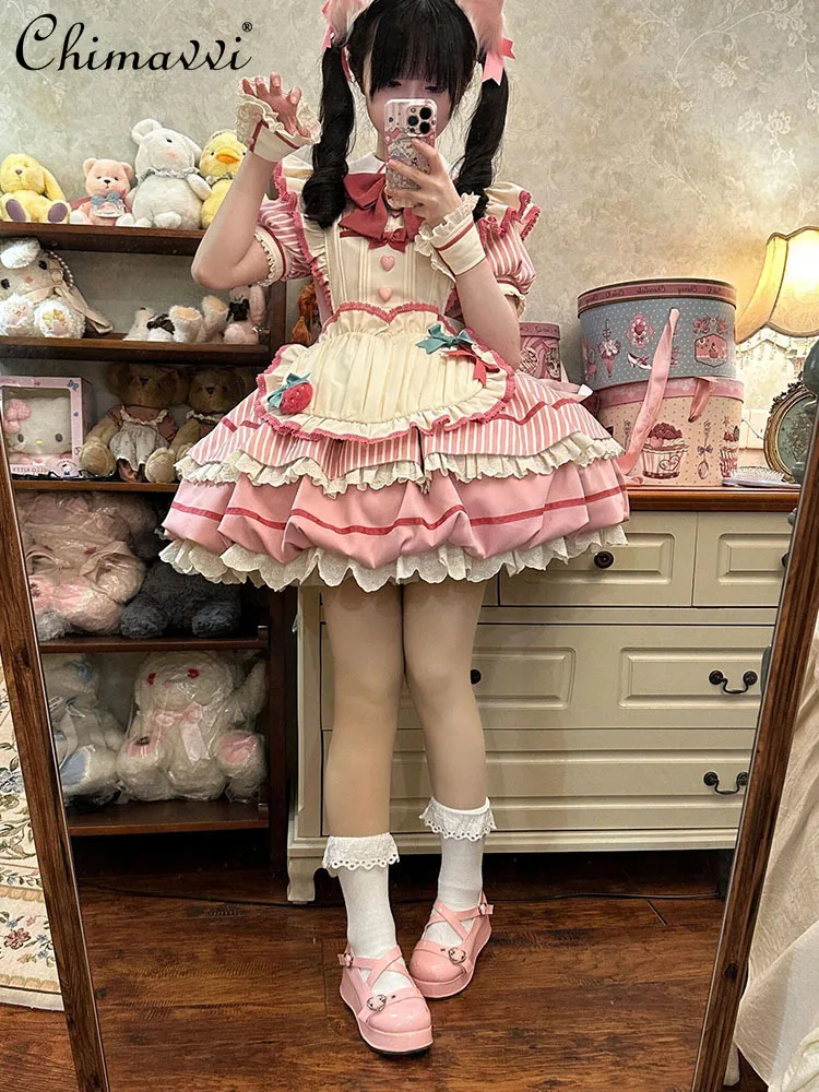 New Sweet and Cute Bow Girls Women OP Pink Bud Dress Lolita Daily Short ...