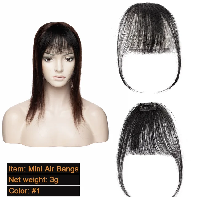 Mini Thin Air Blunt Light Bangs Human Hair Bangs with Temples Headband ...