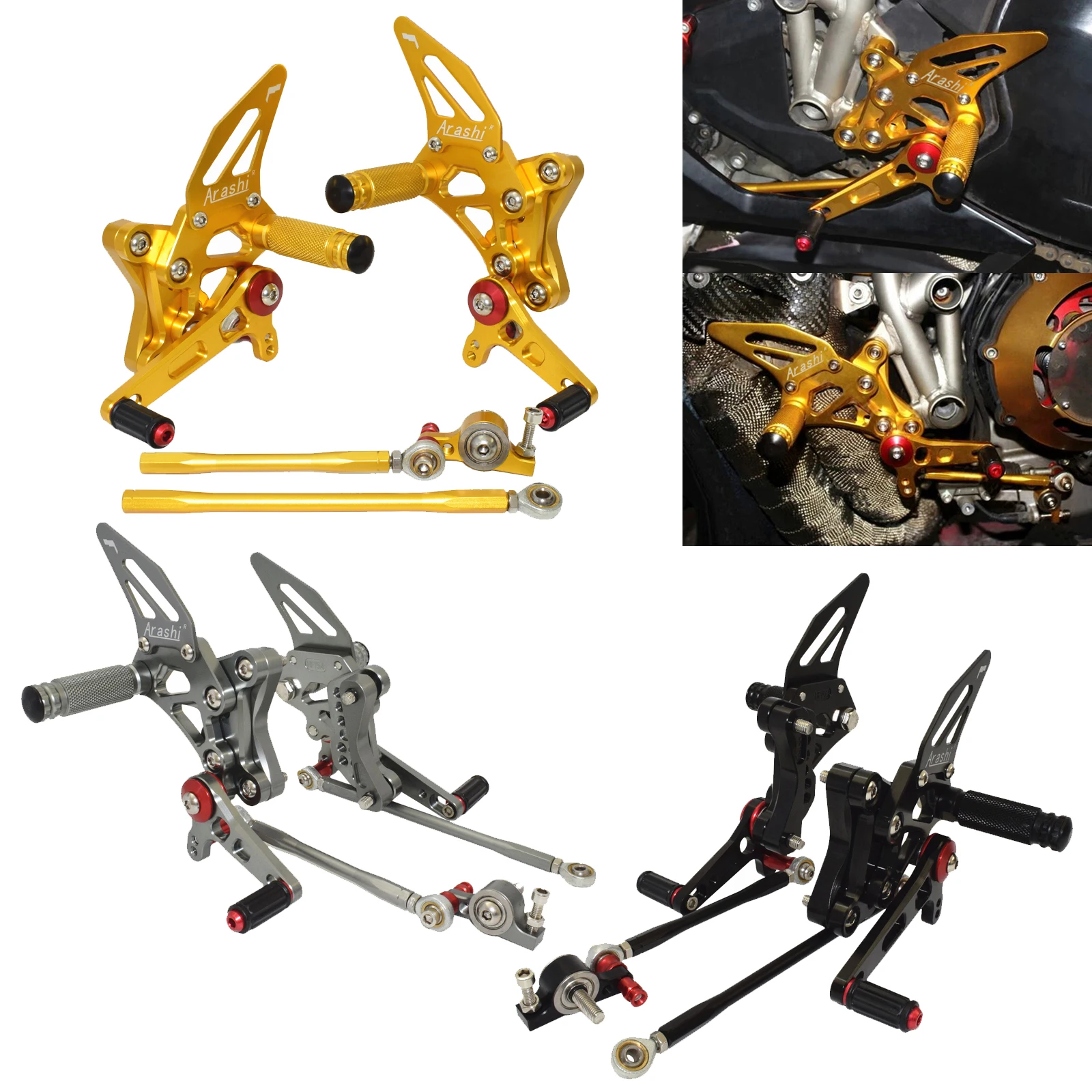 ARASHI Motorcycle Adjustable Rearset Footrests Foot Pegs Shifter Lever ...