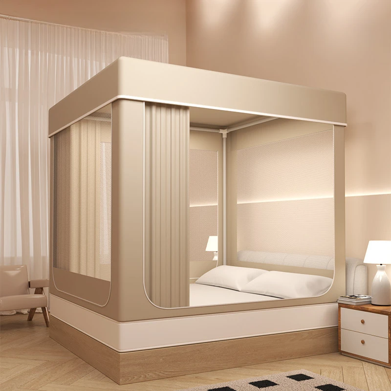 3-Doors-Large-Space-Square-Mosquito-Net-Blackout-Privacy-Bed-Curtain ...