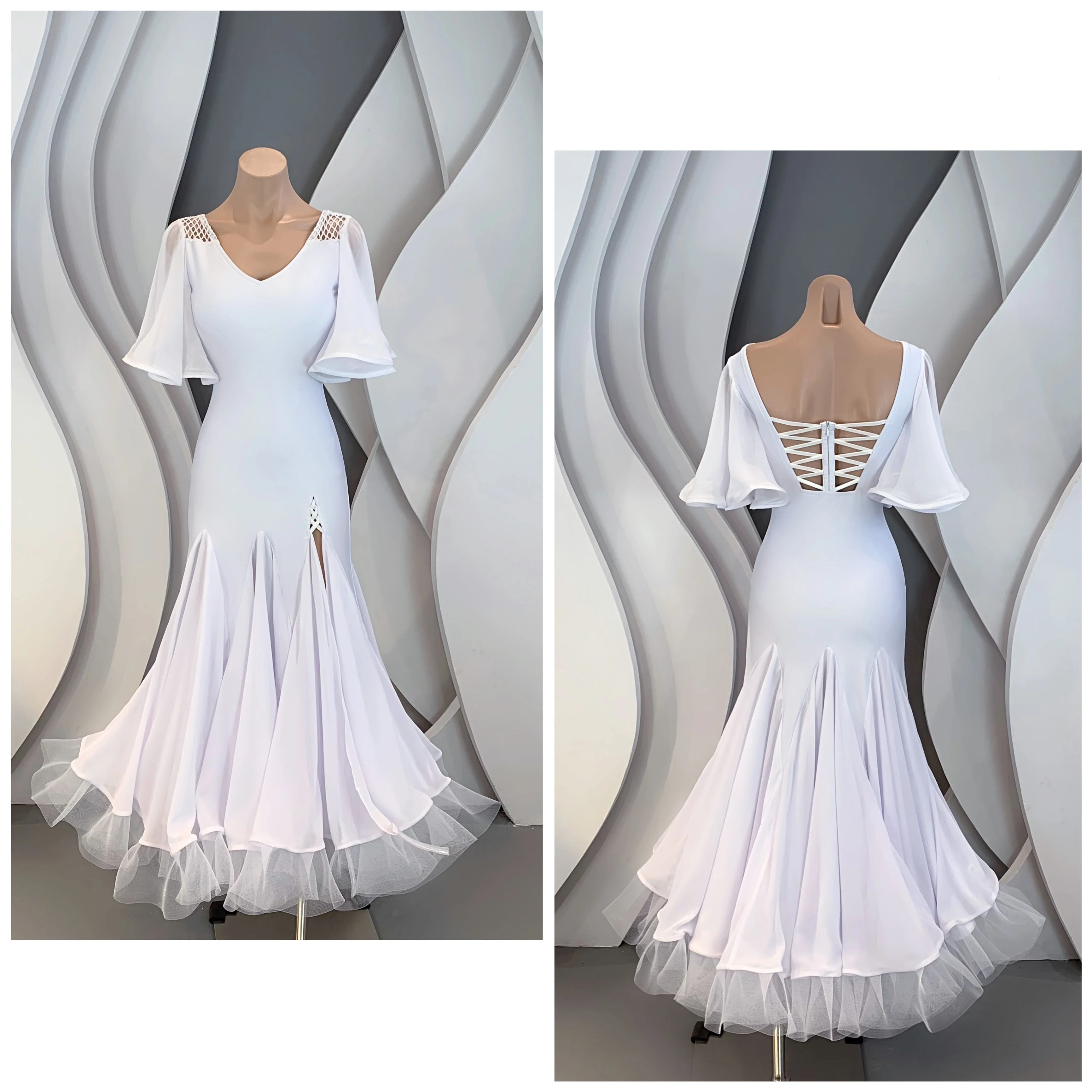 Elegant White Ballroom Dance Competition Dress Adult Female Prom Waltz ...