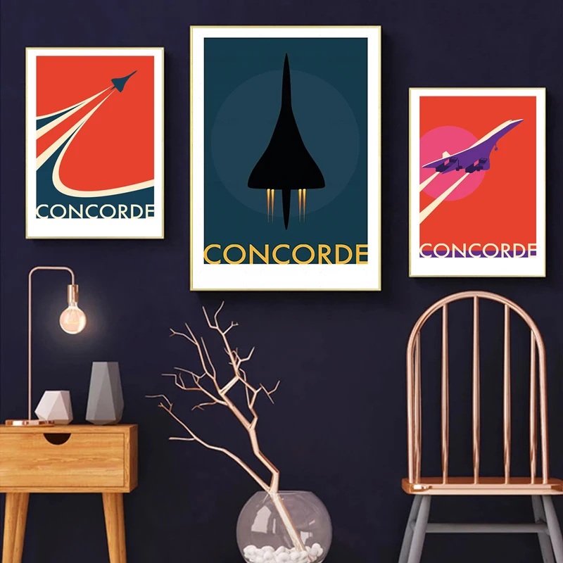 Vintage Retro Concorde Airplane Poster and Print Canvas Painting Flying ...