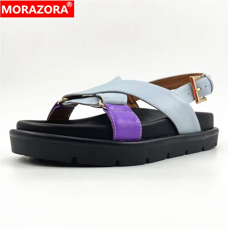 MORAZORA Sandalias de piel auténtica para mujer, zapatos de plataforma con hebilla, informales ...