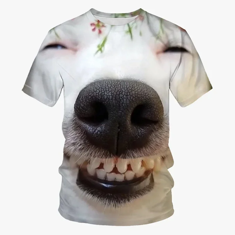 Funny-Dog-Face-3D-Print-T-shirt-Cool-Animal-Graphic-Crew-Neck-Short ...