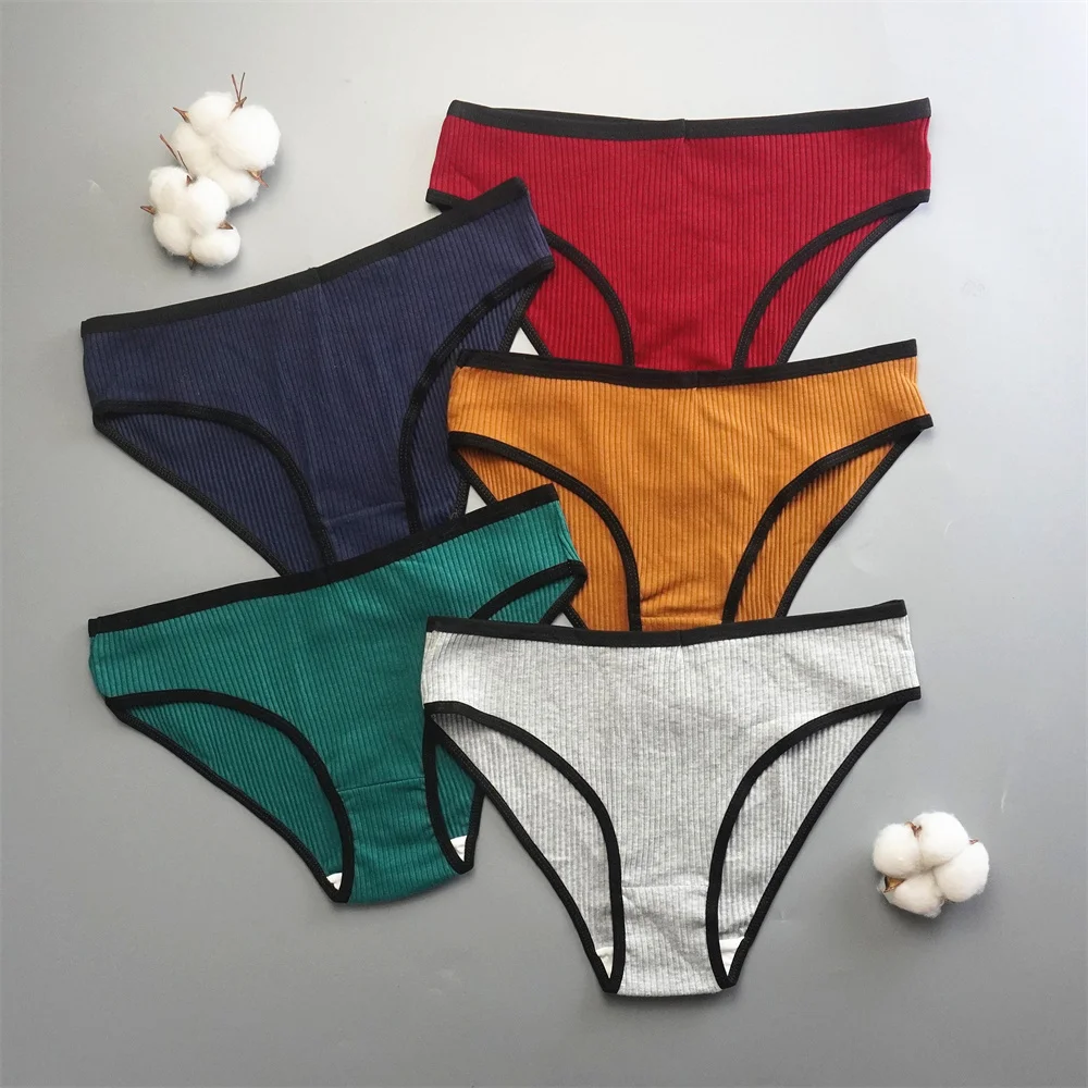 3PCS/Set Women Cotton Briefs Panties Female Ribbed Double Layer Crotch ...