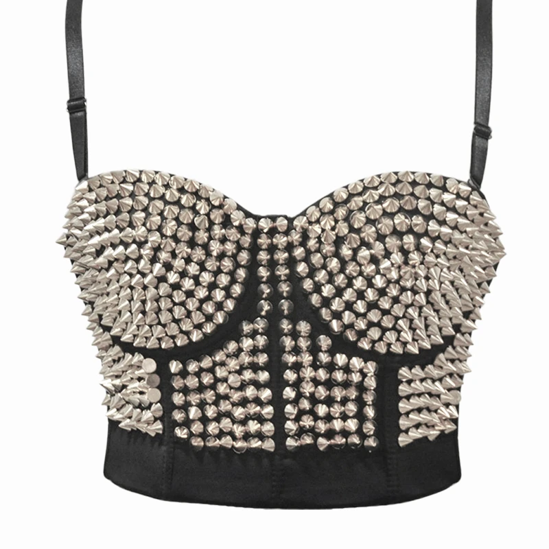 Steampunk Rivet Corset Bra Short Bustier Tops Women Halloween Ballroom ...