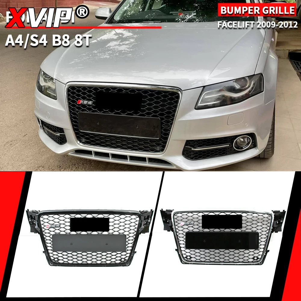 RS4-Style-Grille-Chrome-Trim-Grill-Short-Stick-Out-Rings-For-Audi-A4-S4 ...