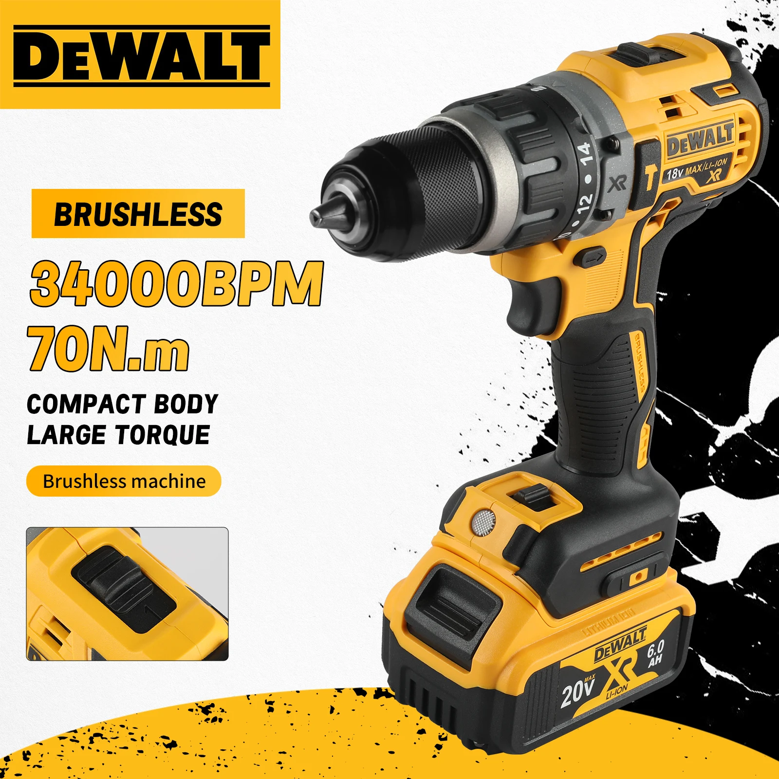 DEWALT DCD796 13mm 브러시리스 전기 드릴 휴대용 스크루드라이버 임팩트 드릴 충전식 리튬 20V 배터리 전동 공구 ...