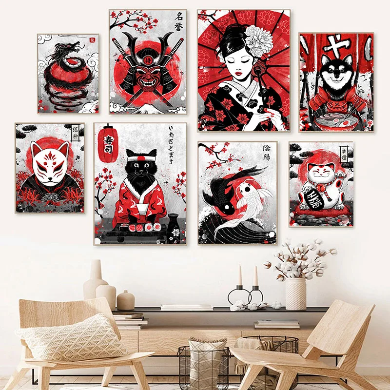 Japanese-Wall-Art-Decor-Geisha-Animal-Ramen-Nostalgia-Samurai-Vintage ...