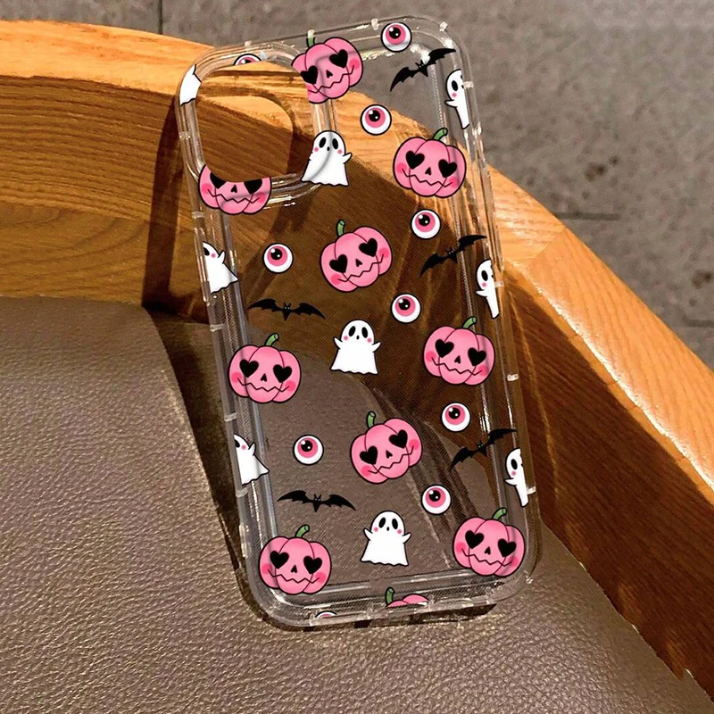 Cute Halloween Pumpkin Ghost Pattern Phone Case For iPhone 17 16 15 14 ...